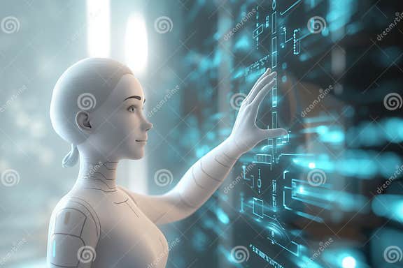 A Humanoid Robot Interacting with a Digital Interface, Showcasing ... A Humanoid Robot Interacting with a Digital Interface, Showcasing ...