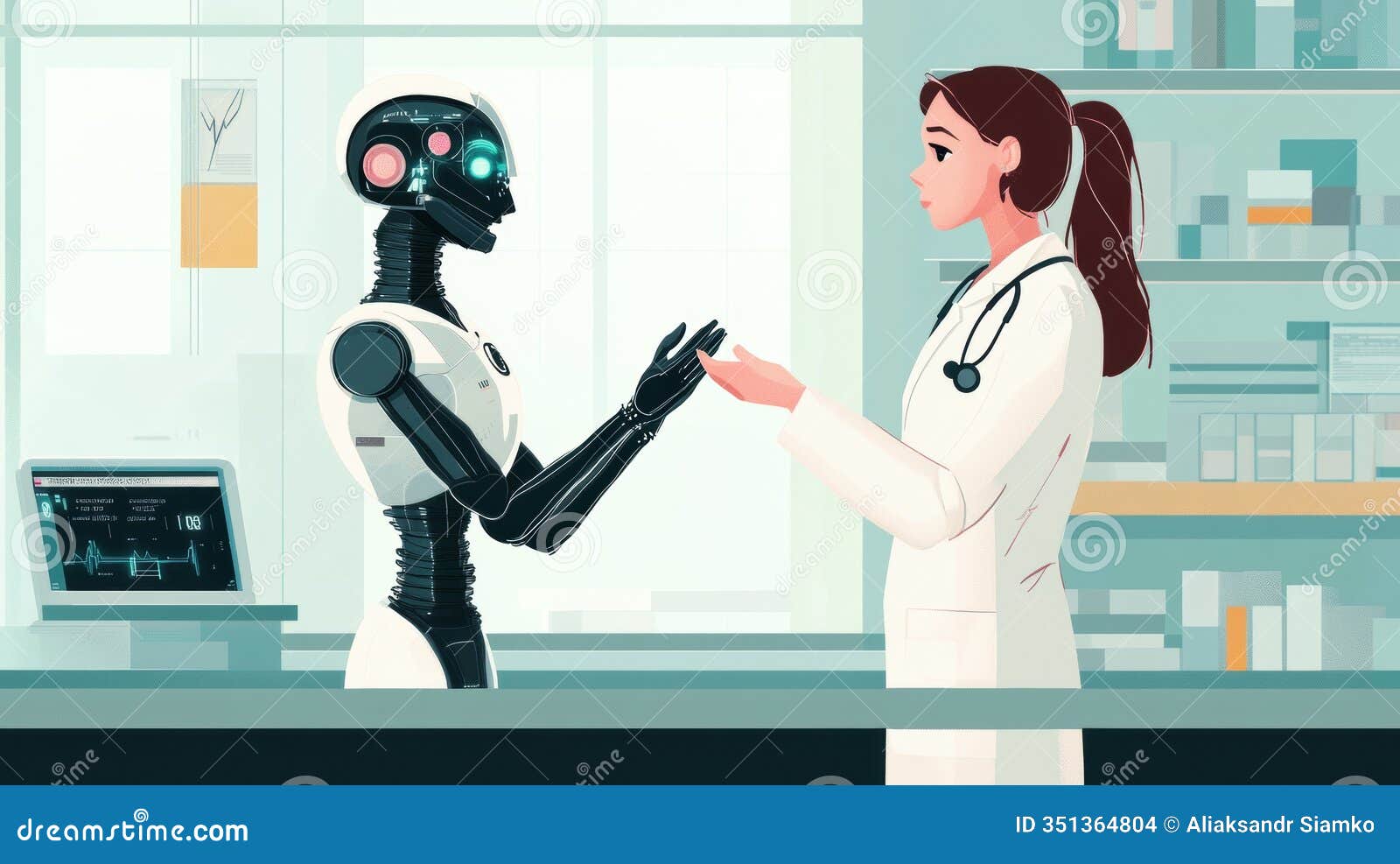Humanoid Robot Interacts with a Doctor in a Lab Environment Stock ...