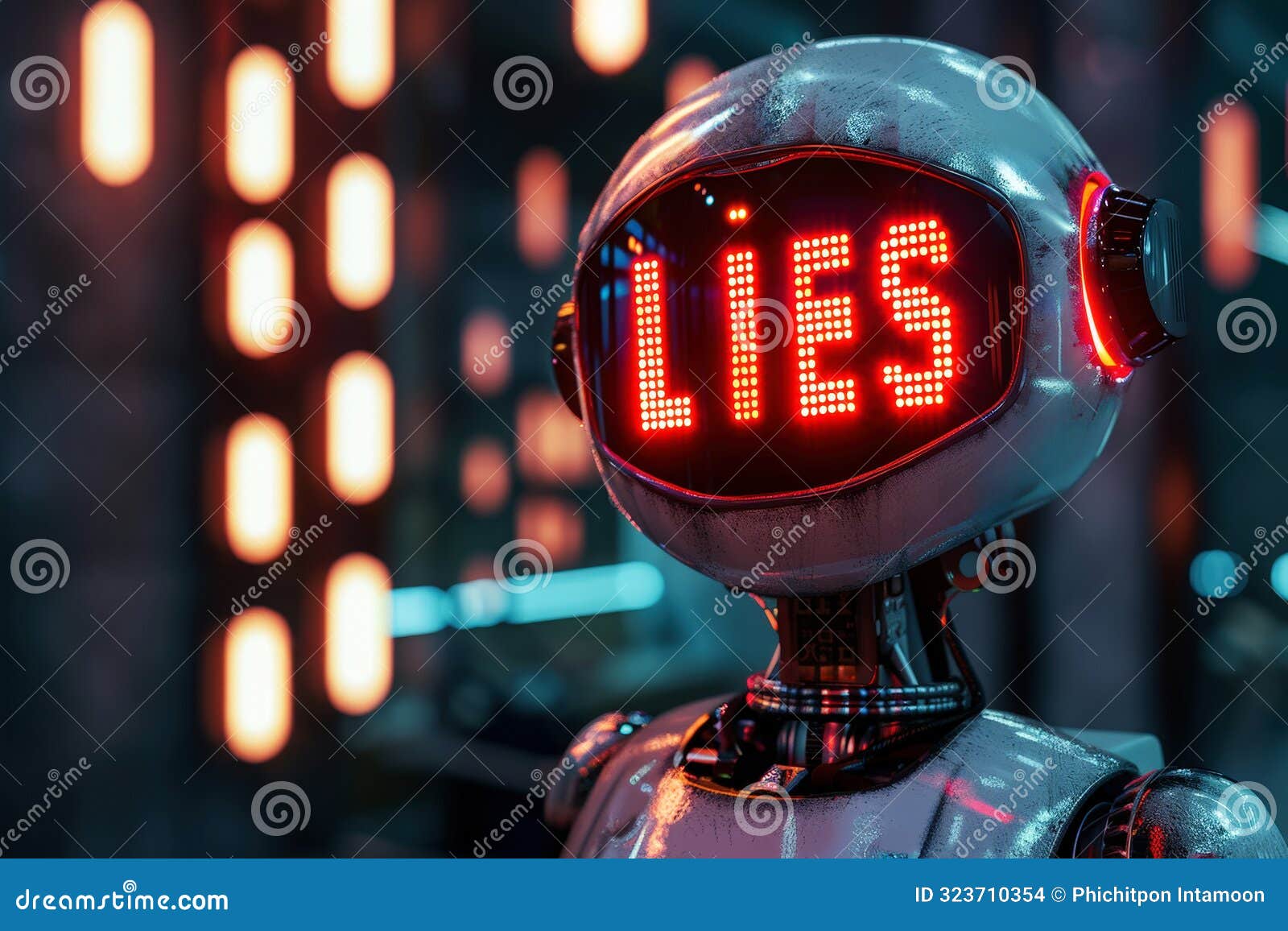 Humanoid Robot with Lies Text. Symbol of Lies Concept Stock ...