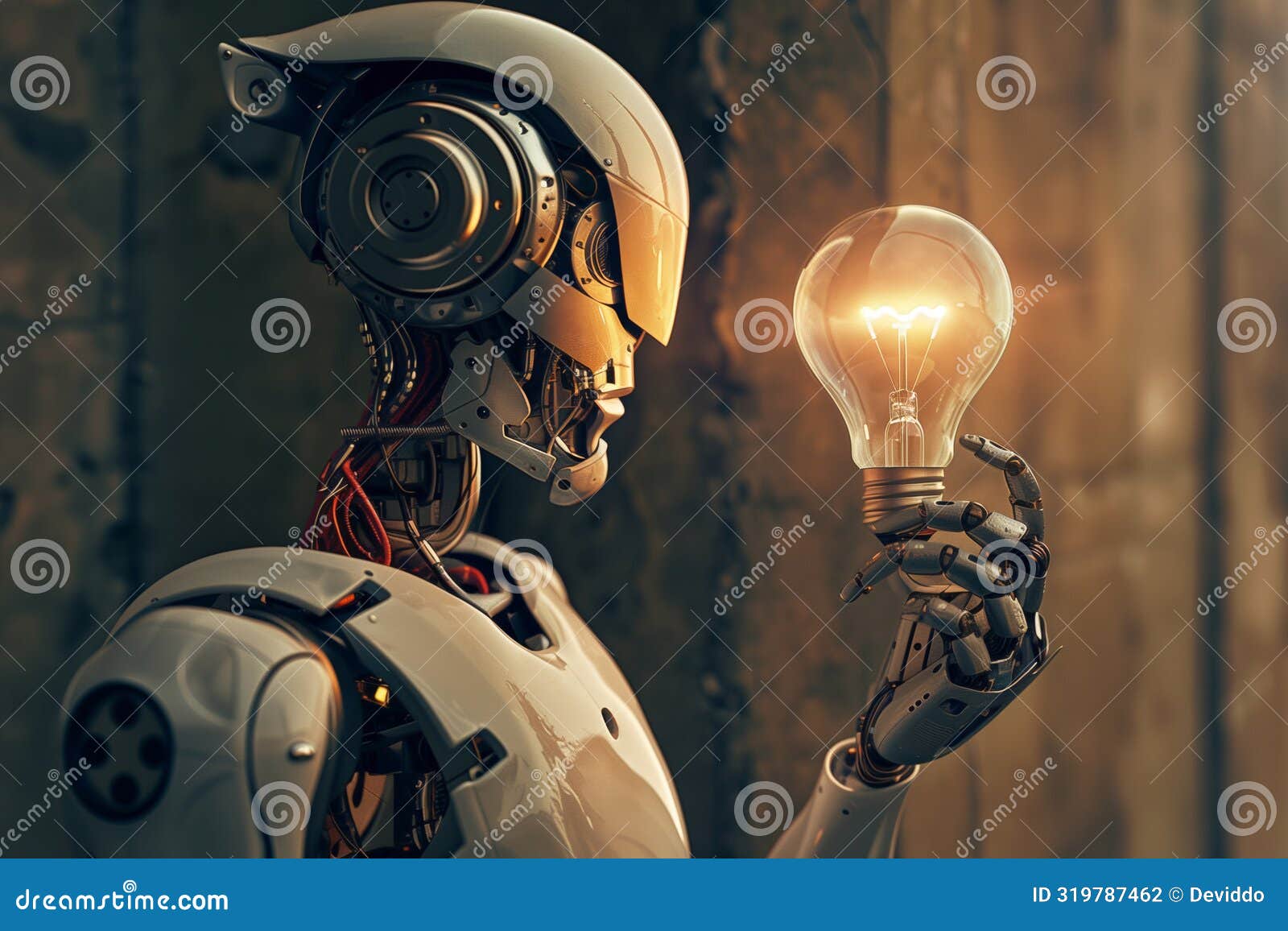 Humanoid Robot with Light Bulb Stock Illustration - Illustration of ...