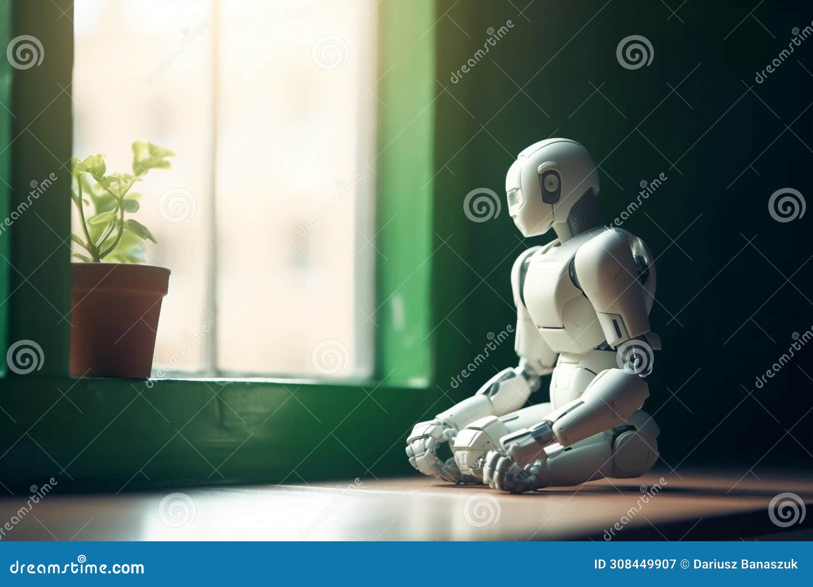 Humanoid Robot Looking Out the Window at Home, Generative Ai Stock ...