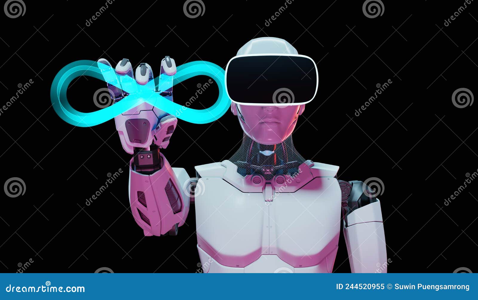 Humanoid Robot with Metaverse Technology Concept. 3d Render Stock ...