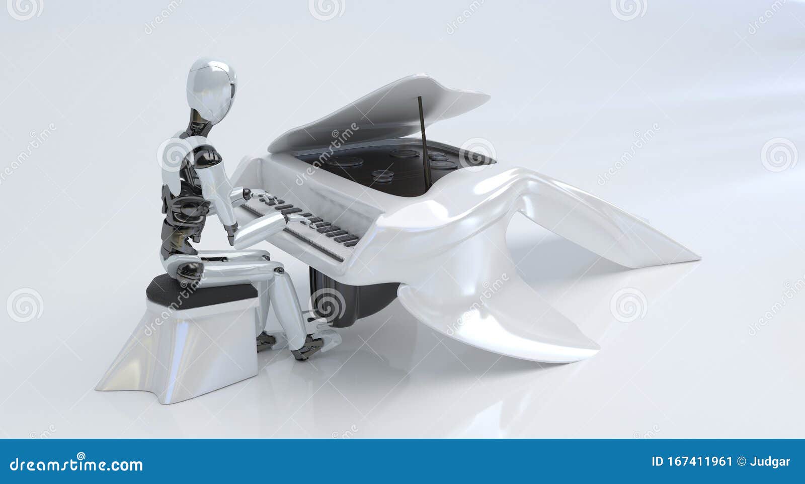 A Humanoid Robot Musician Plays the White Piano. Future Concept with ...