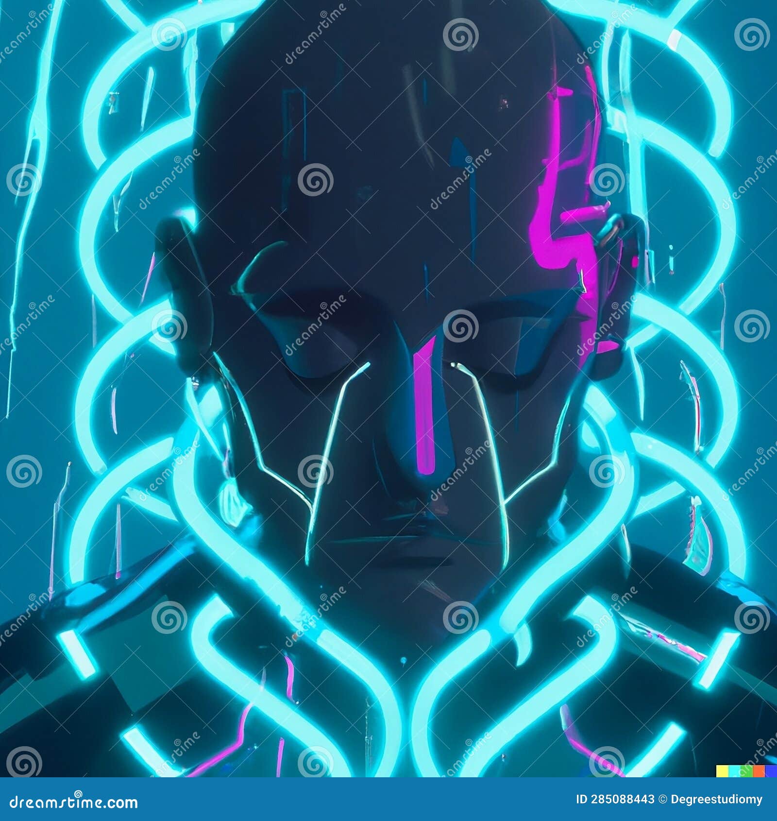 Humanoid Robot with Neon Color. Future Technology. Generative Ai. Ai ...