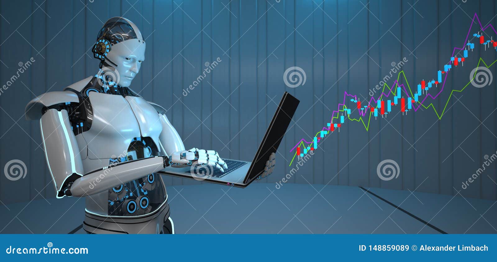 Humanoid Robot Notebook Candle Stick Chart Growth Stock Illustration ...