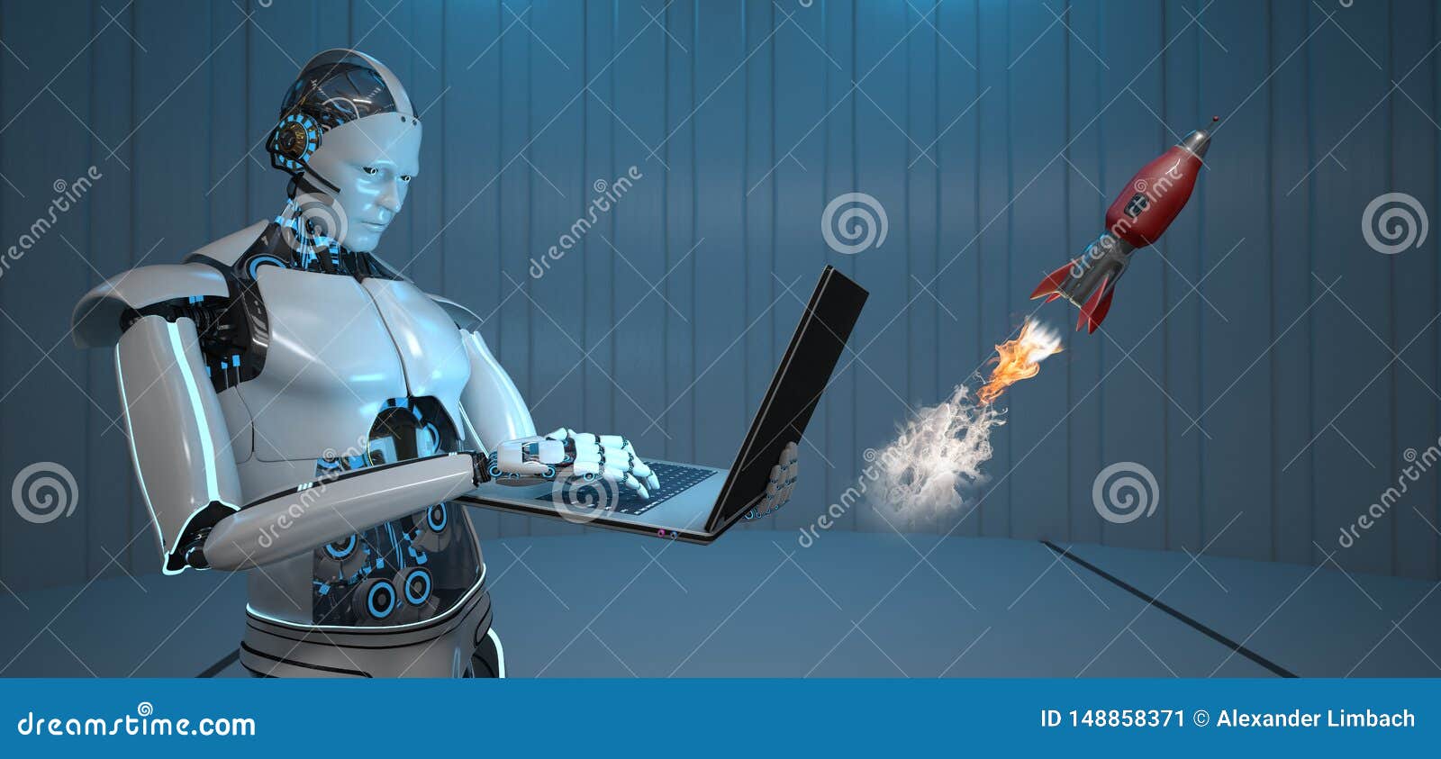 Humanoid Robot Notebook Rocket Stock Illustration - Illustration of ...