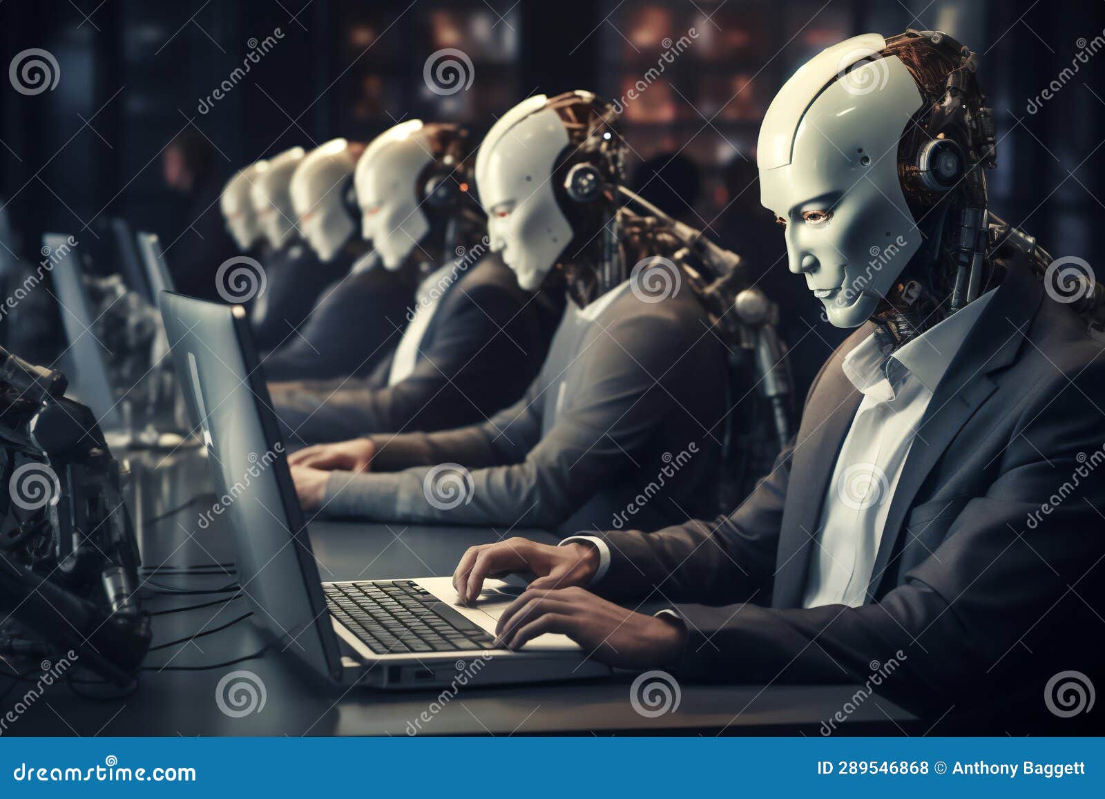 Robot Office Workers People Humanoids Handshake. Vector Illustration ...