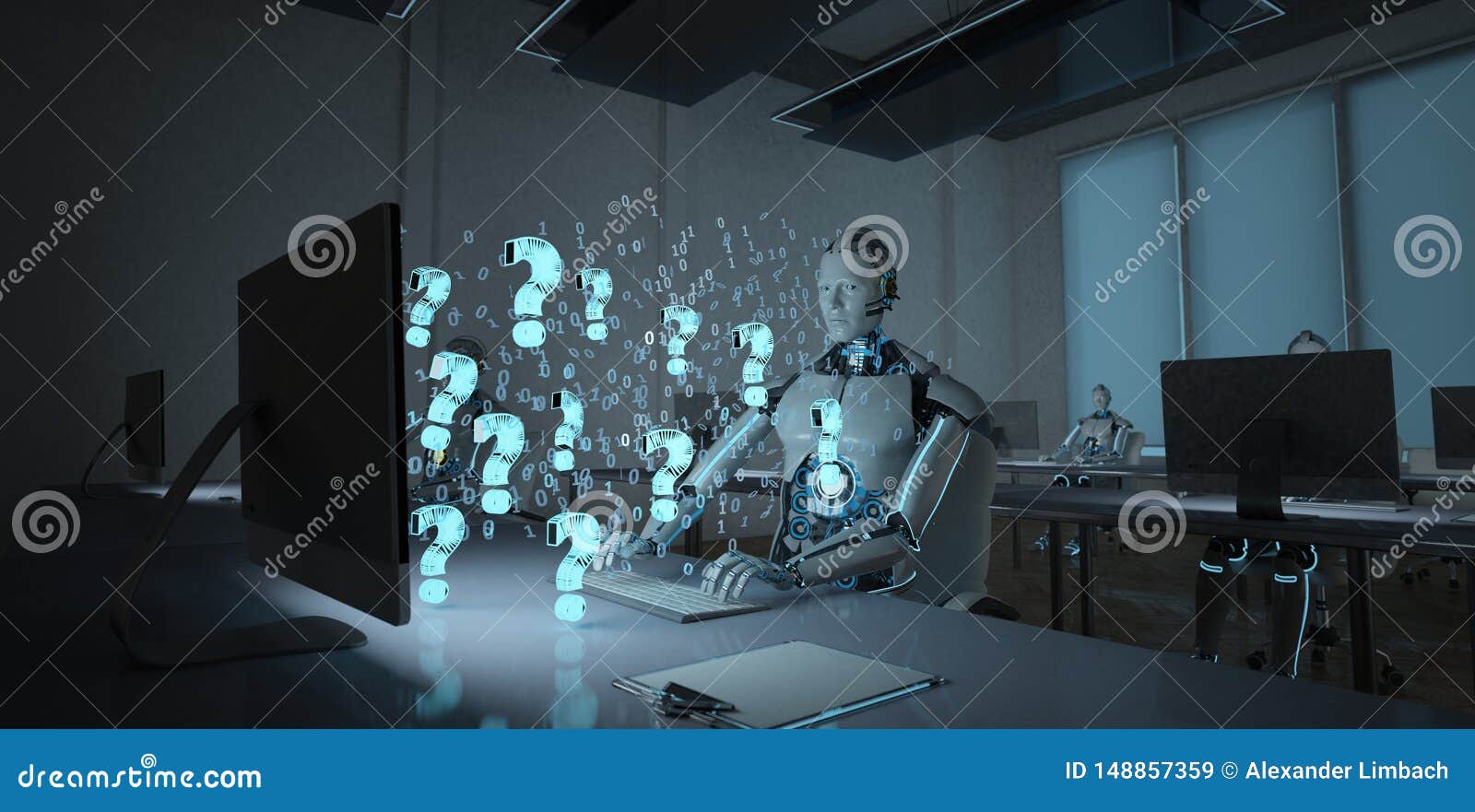 Humanoid Robot Open Space Office Questions Stock Illustration ...