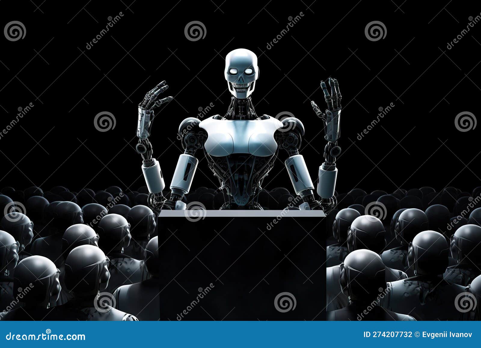 Humanoid Robot Performs from Podium in Front of Audience. Future ...