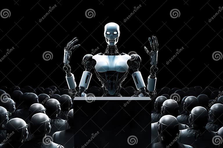 Humanoid Robot Performs from Podium in Front of Audience. Future ...