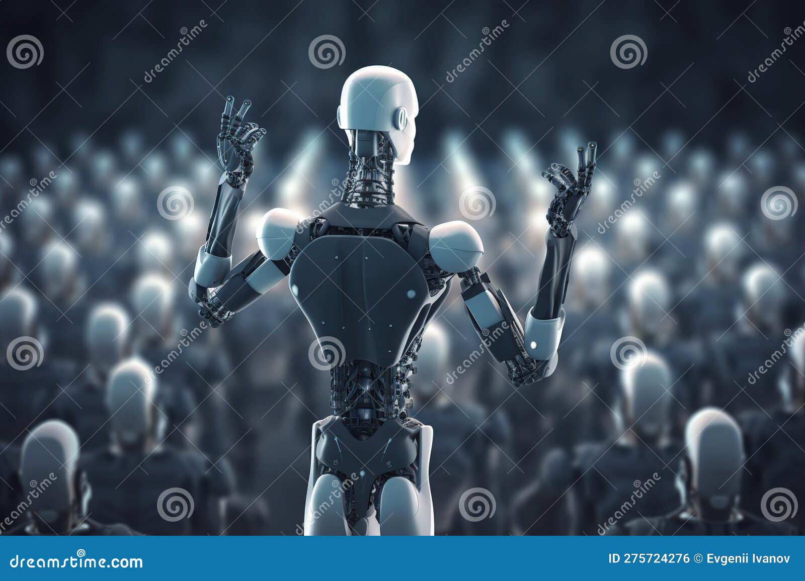 Humanoid Robot Performs from Podium in Front of Audience. Future ... Humanoid Robot Performs from Podium in Front of Audience. Future ...