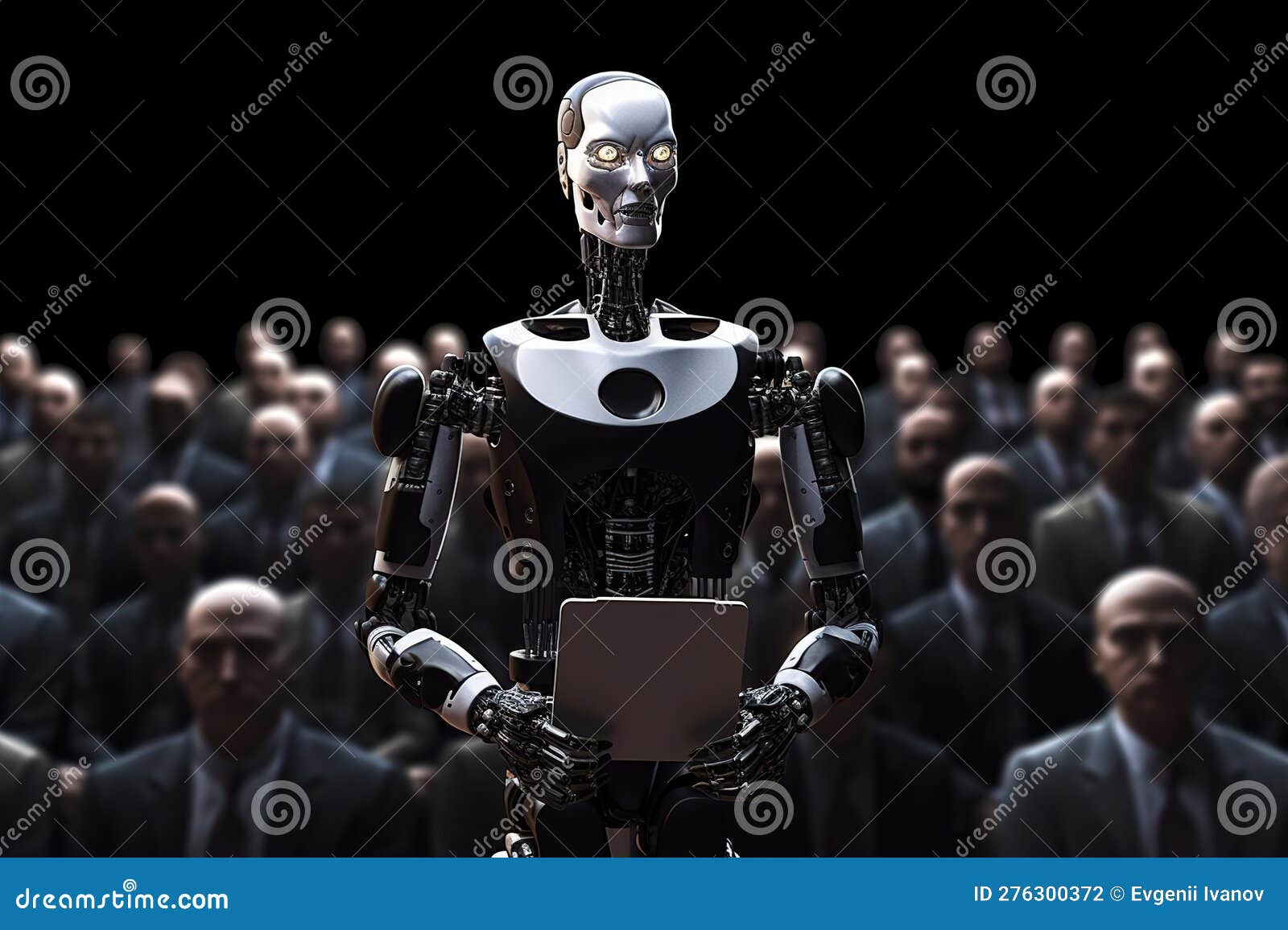 Humanoid Robot Performs from Podium in Front of Audience. Future ...