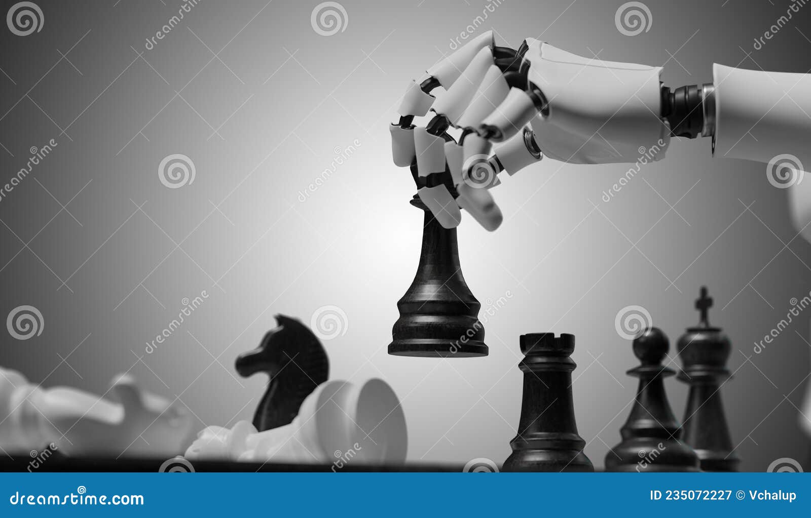 Humanoid Robot is Playing Chess. Artificial Intelligence Concept. 3D ...