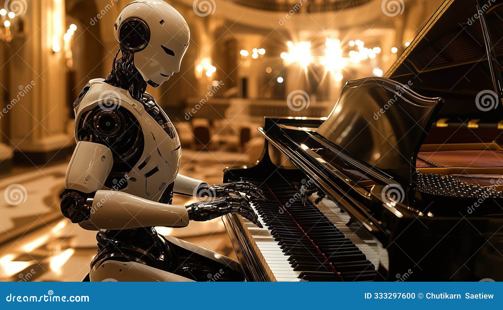 Humanoid Robot Playing a Grand Piano in an Elegant Hall, AI Generated ...