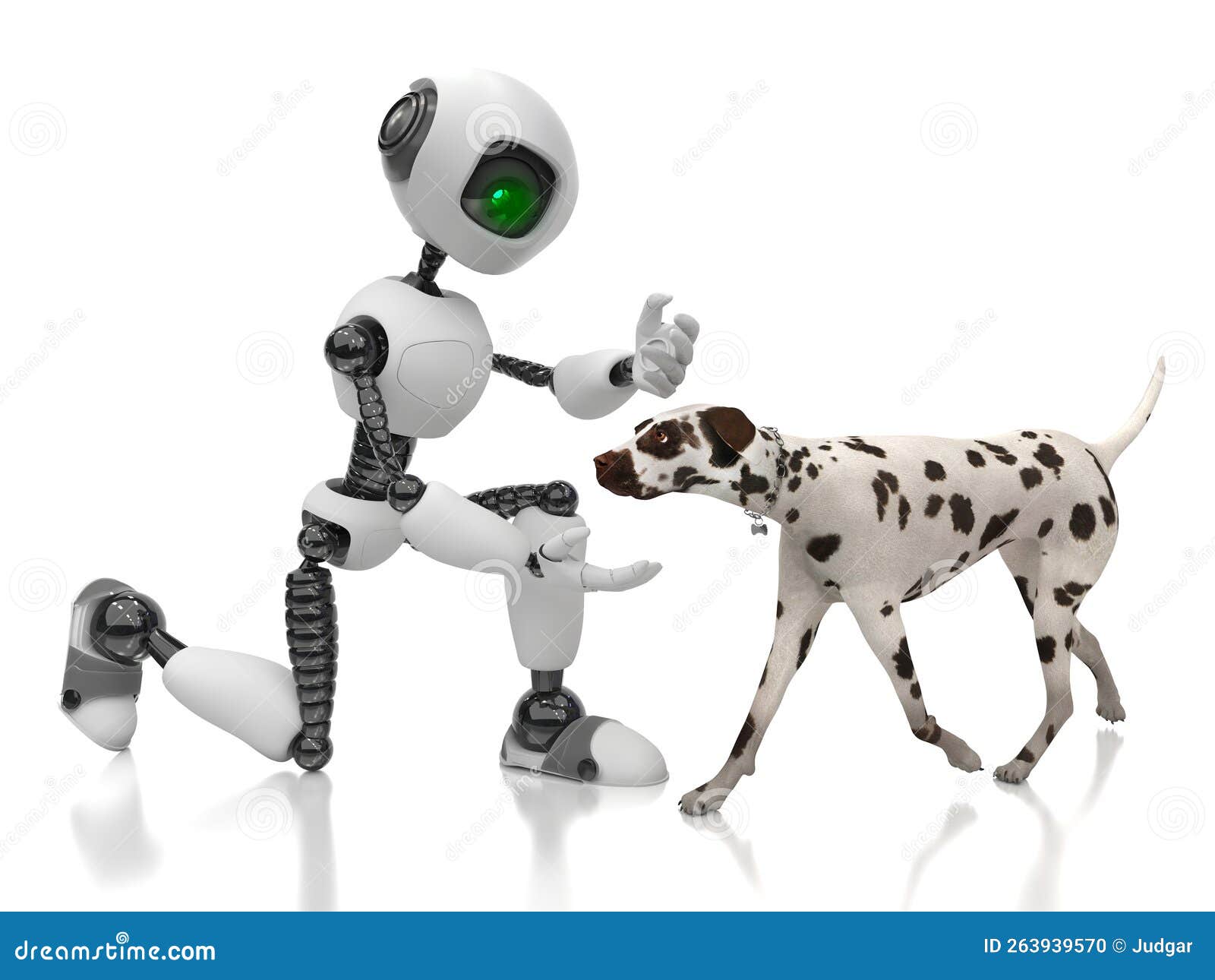 A Humanoid Robot Plays with a Dalmatian Dog. Future Concept with Smart ...