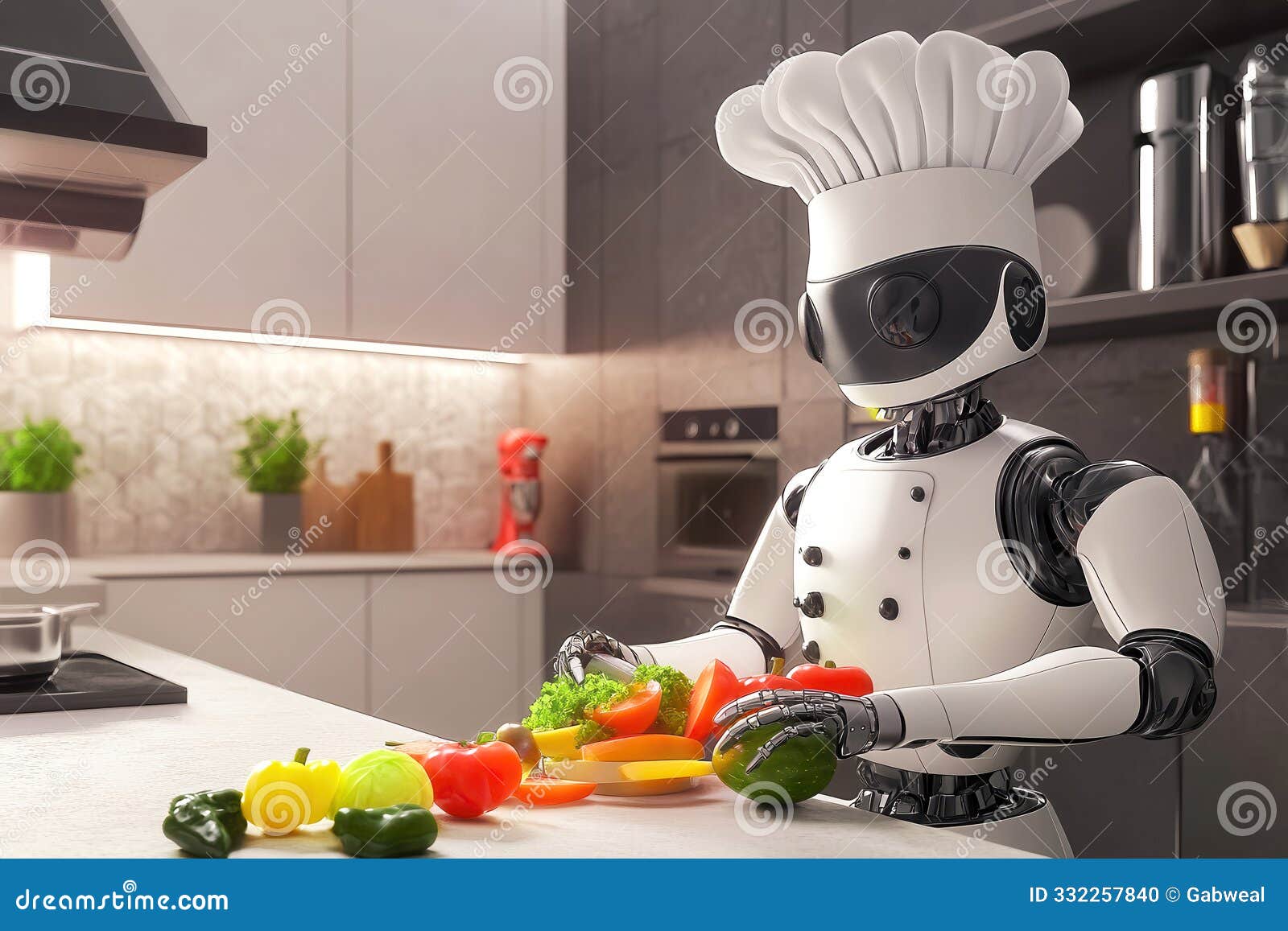 Humanoid Robot Preparing Vegetables in a Modern Style Kitchen, AI ...