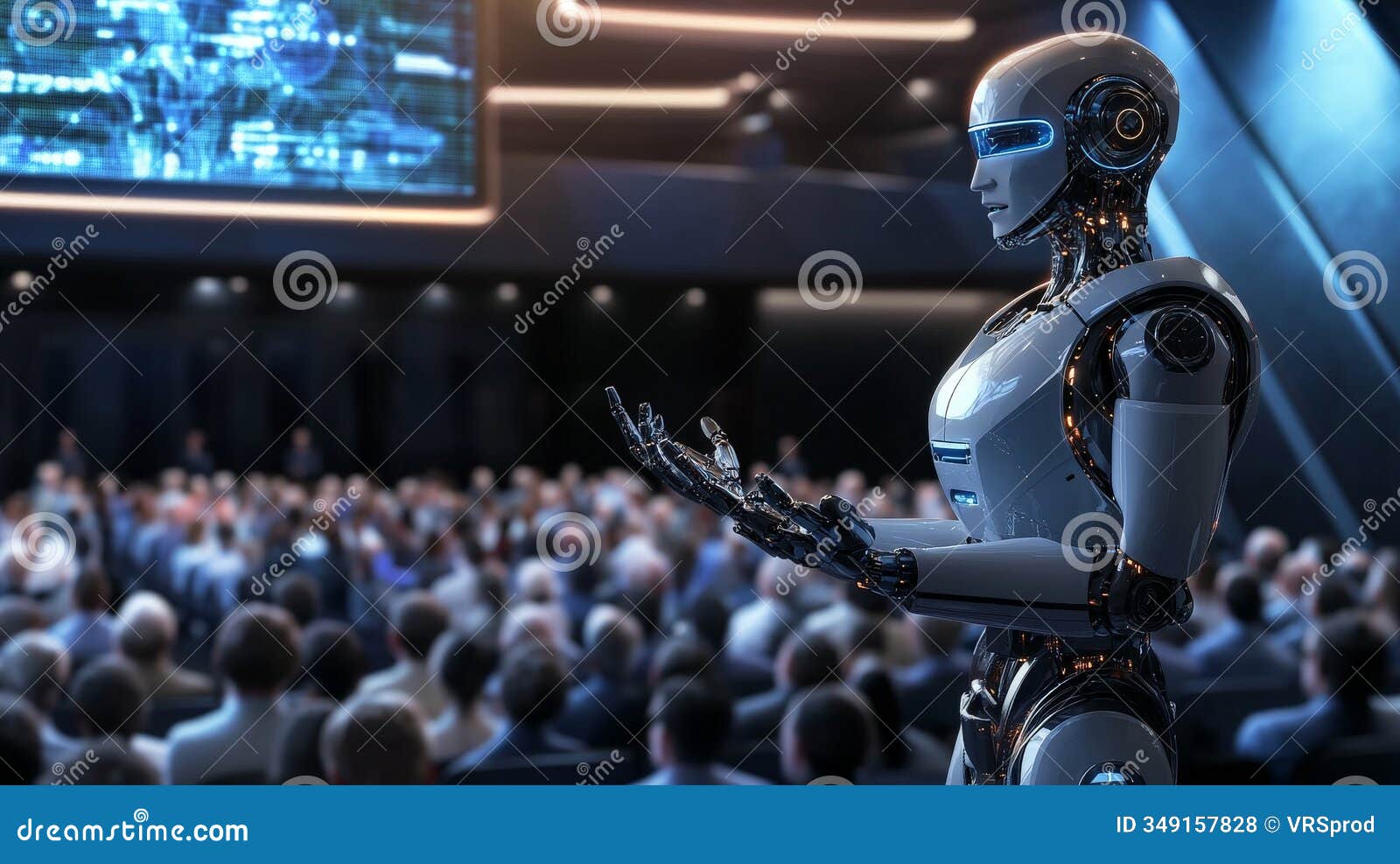 Humanoid Robot Presenting in Front of an Audience at a Technology ...