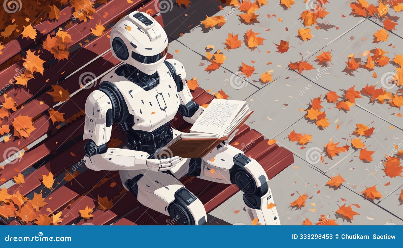 Humanoid Robot Reading on a Park Bench in Autumn, AI Generated Stock ...