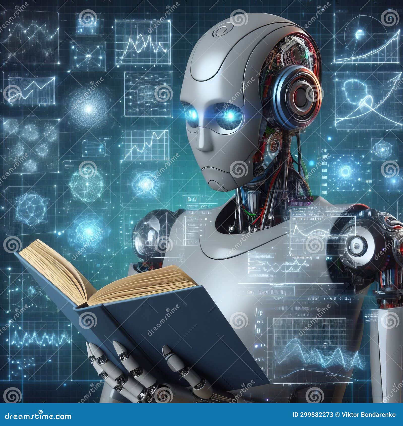 Humanoid Robot Reading a Scientific Book Stock Image - Image of machine ...