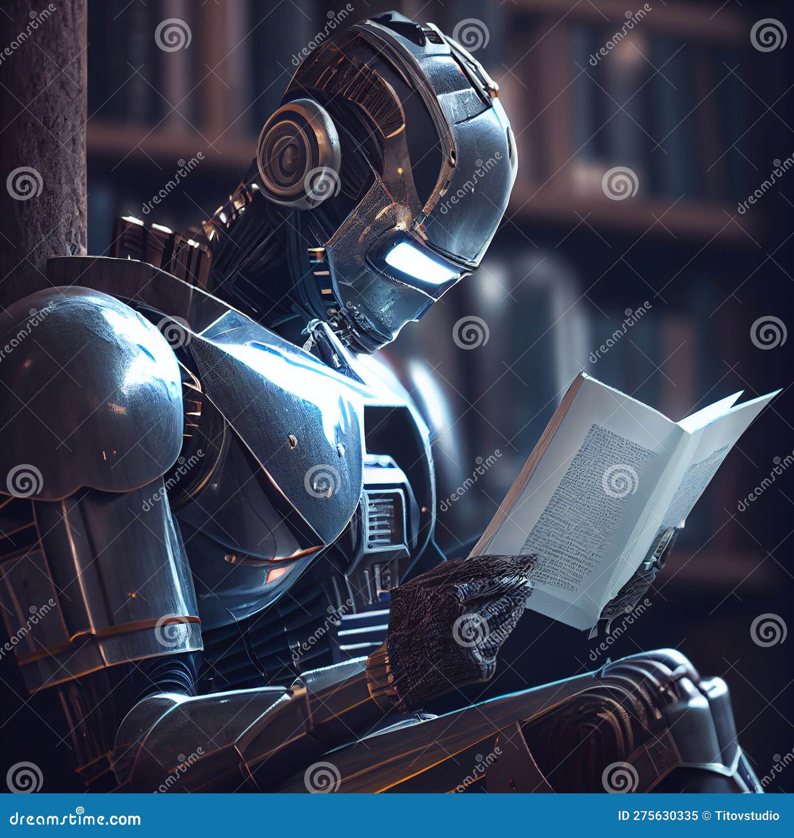 Humanoid Robot Reads a Book in the Library Stock Illustration ... Humanoid Robot Reads a Book in the Library Stock Illustration ...