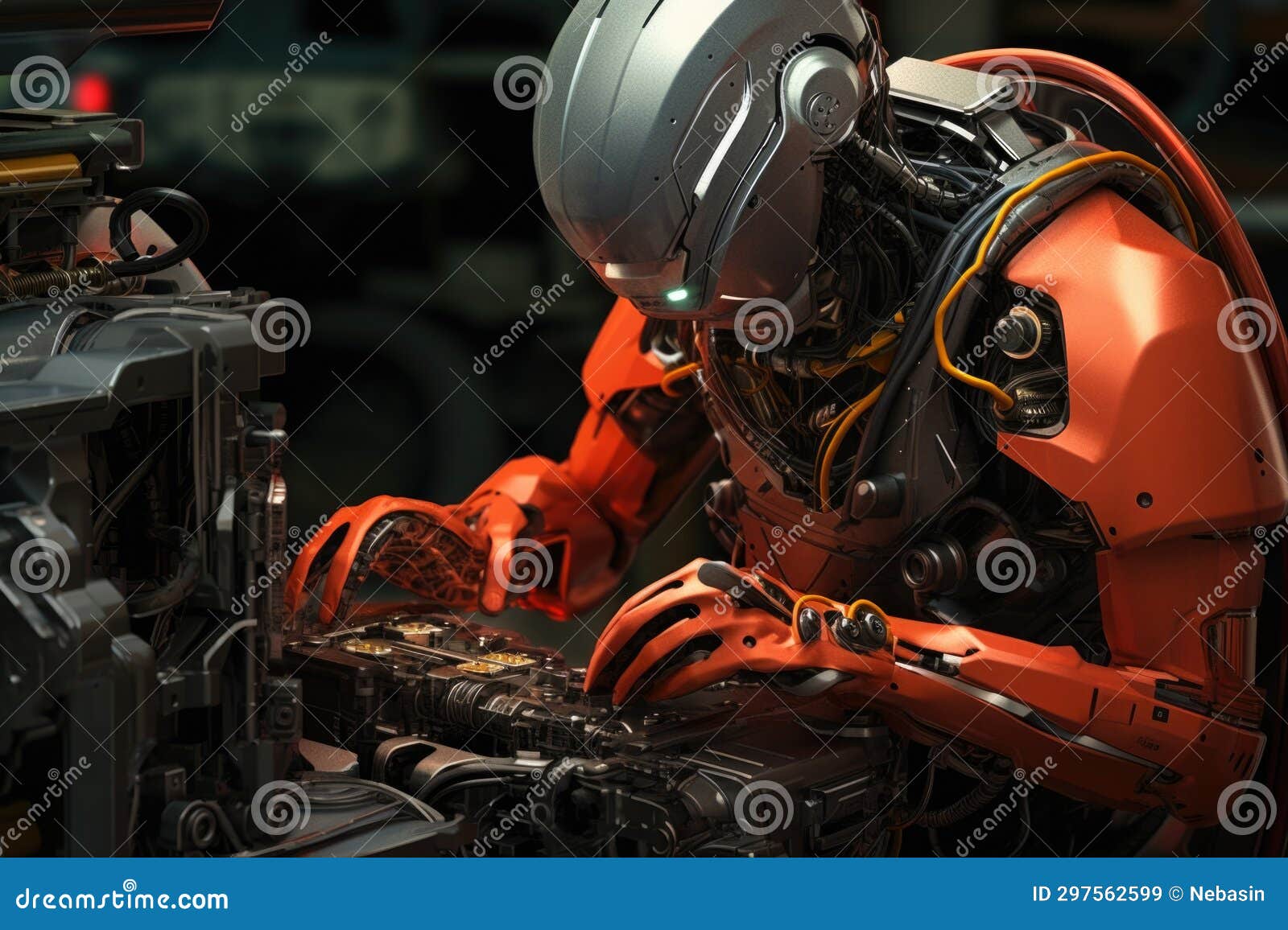 A Humanoid Robot Repairs Some Mechanism Stock Image - Image of ...