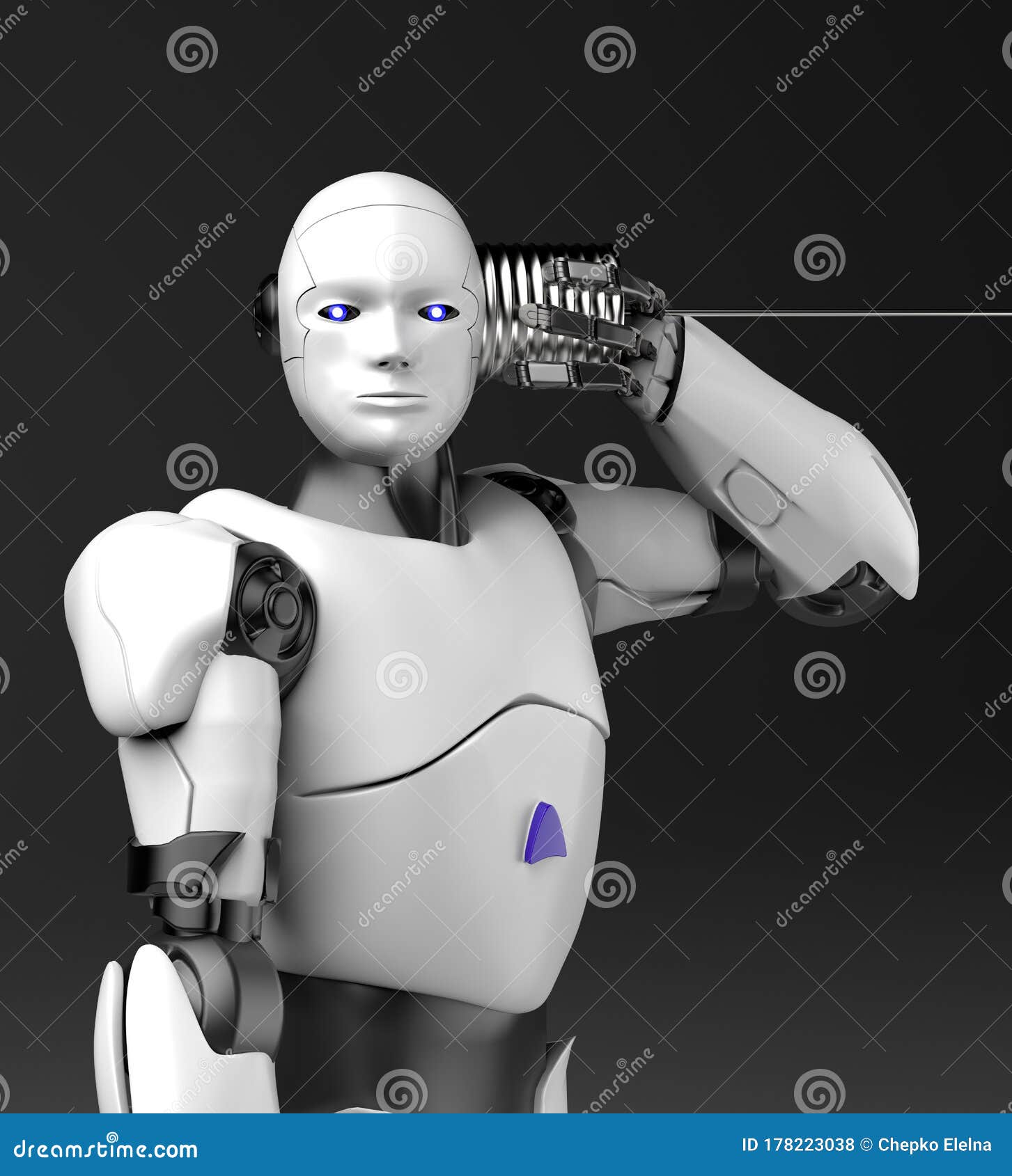 Humanoid Robot with a Rope Phone,robot is Listening,3d Render Stock ...