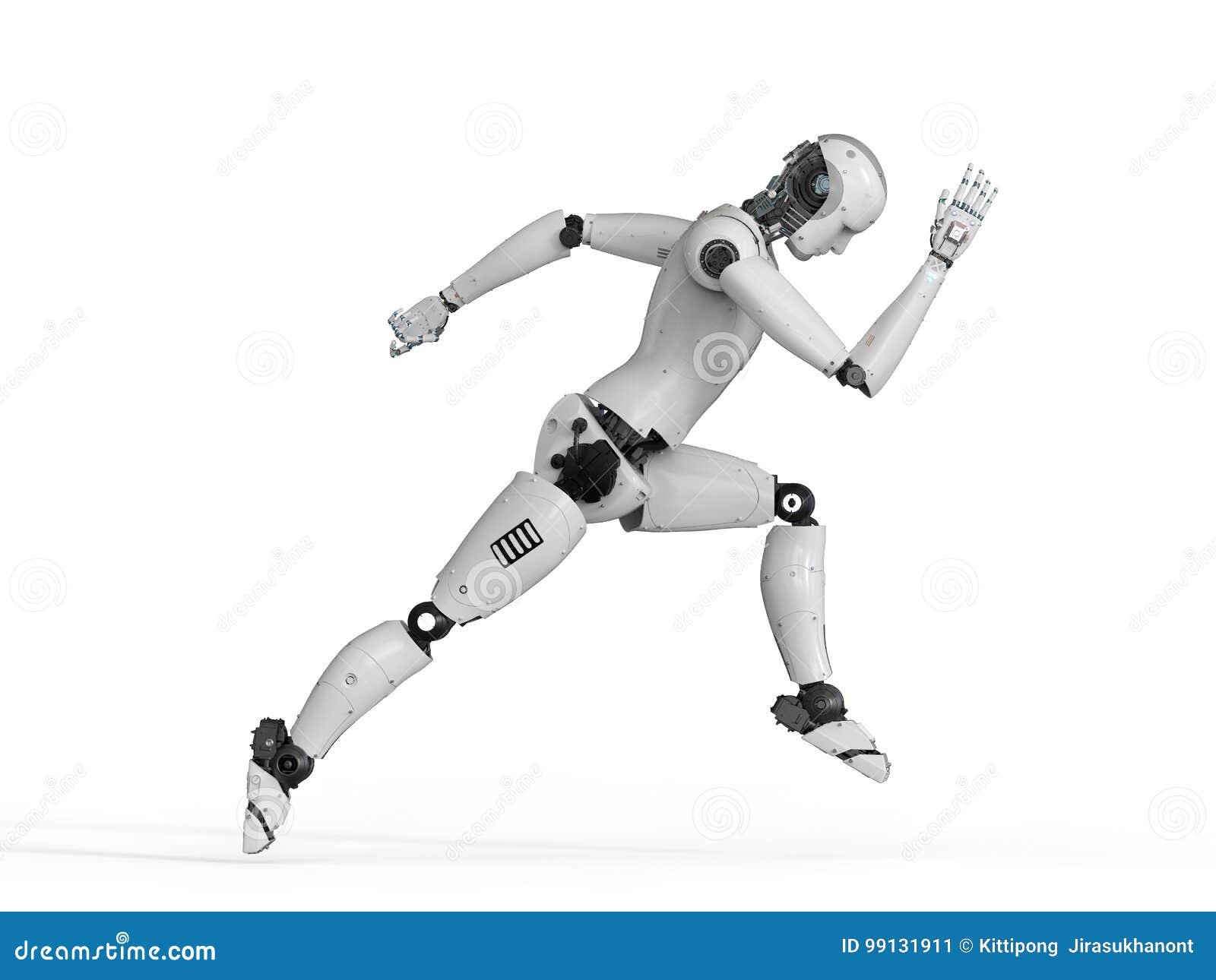A Humanoid Robot Girl Standing With Arms Crossed On White Background ...