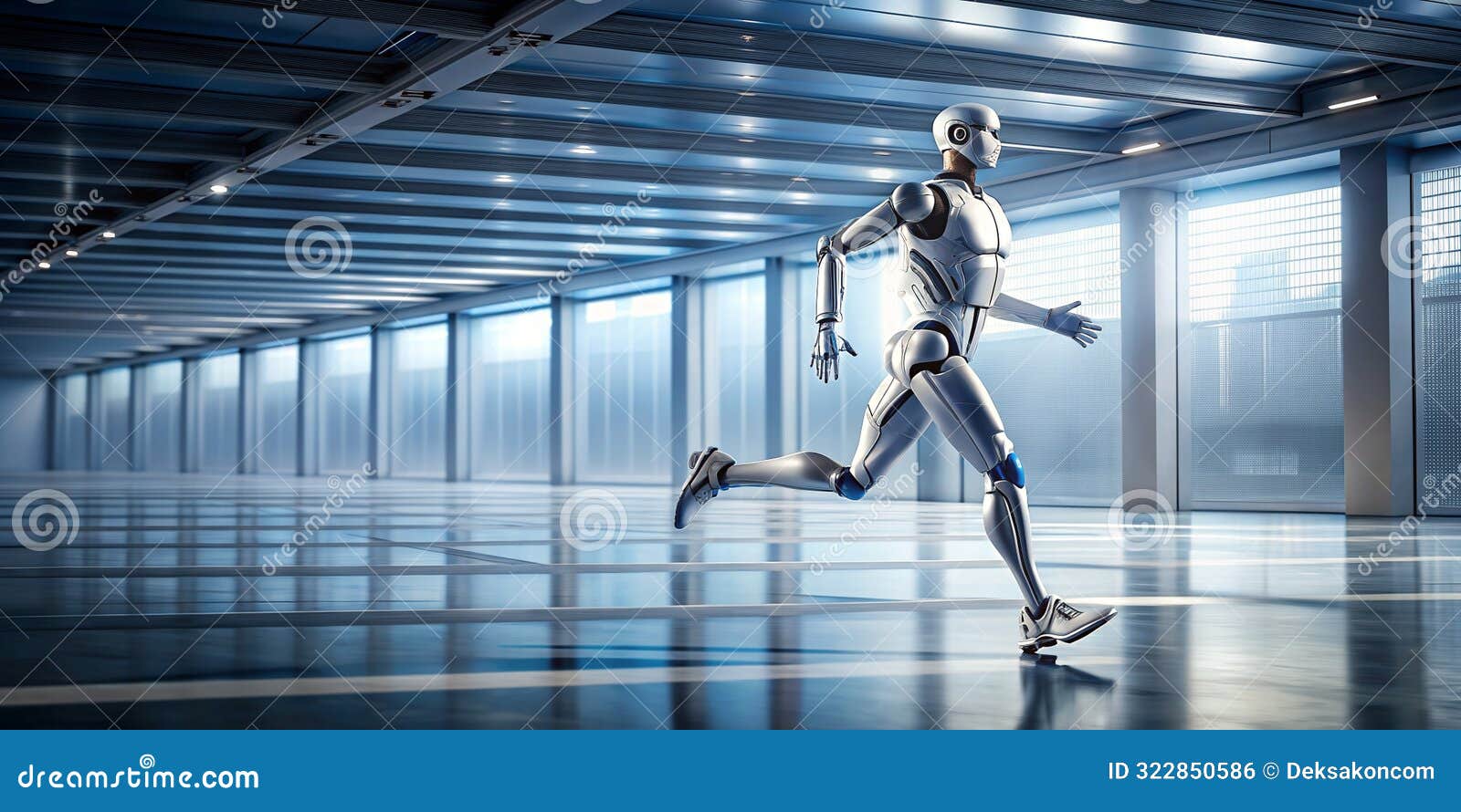 Humanoid Robot Running in Empty Abstract Space AI-Created Content Stock Illustration ...