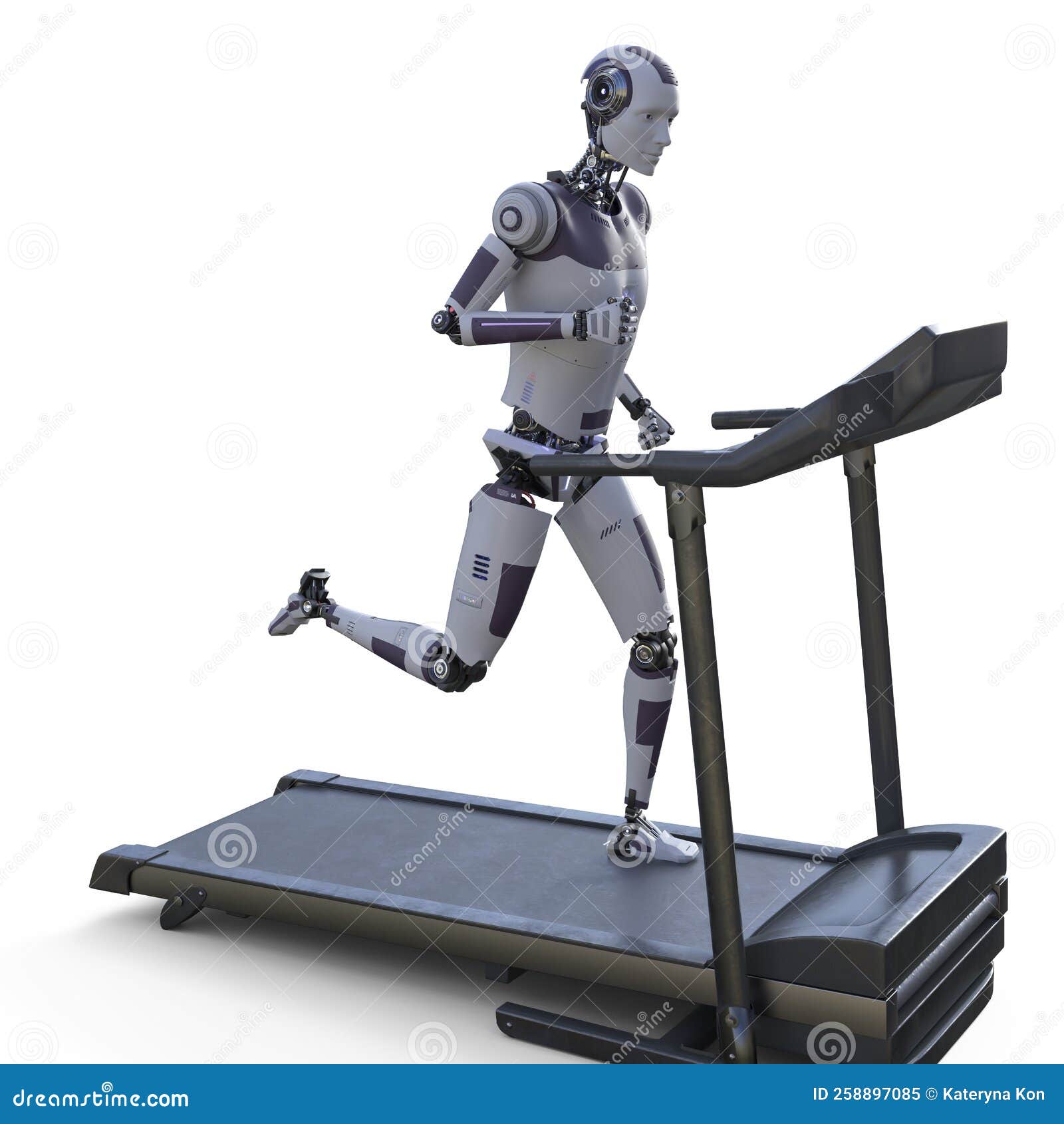Humanoid Robot Running on a Treadmill, 3D Illustration Stock ...