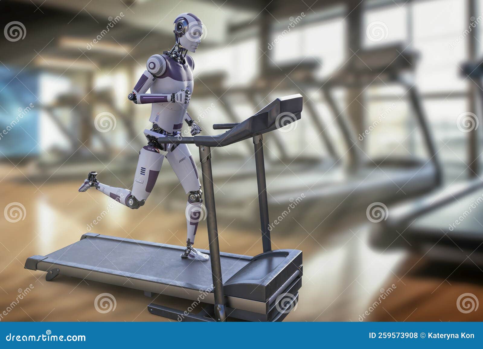 Humanoid Robot Running on a Treadmill, 3D Illustration Stock ...