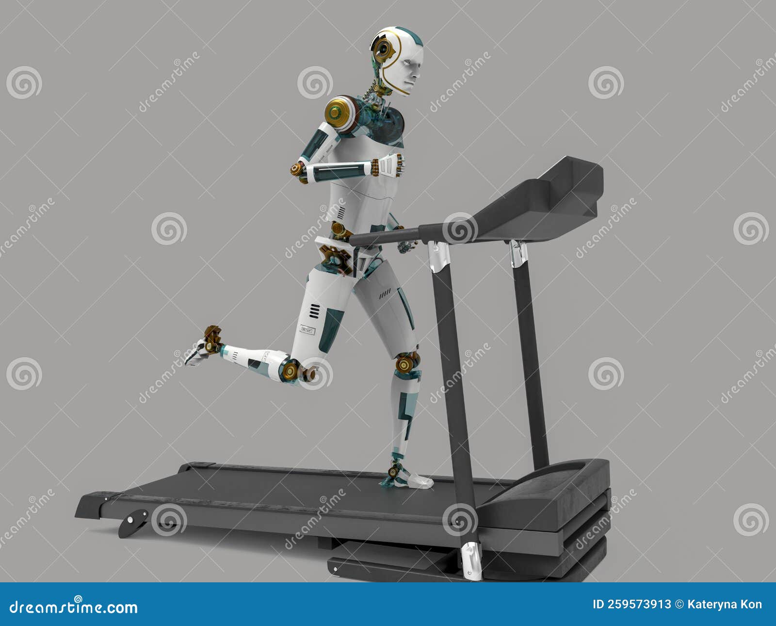 Humanoid Robot Running on a Treadmill, 3D Illustration Stock ...