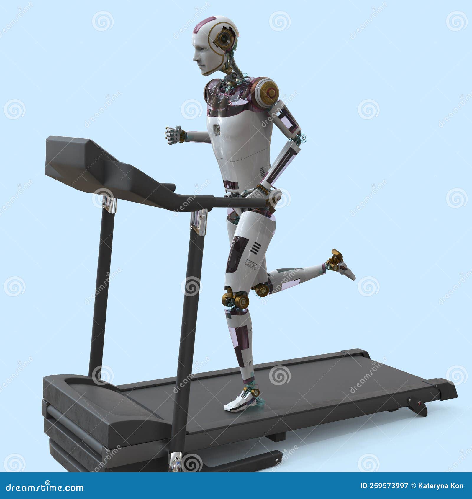 Humanoid Robot Running on a Treadmill, 3D Illustration Stock ...