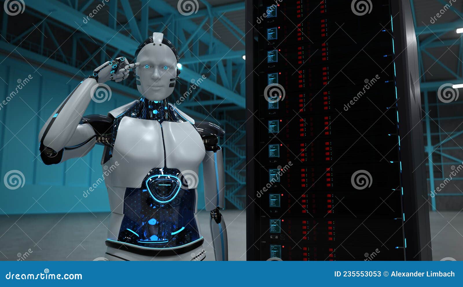 Humanoid Robot Server Hall stock illustration. Illustration of learning ...