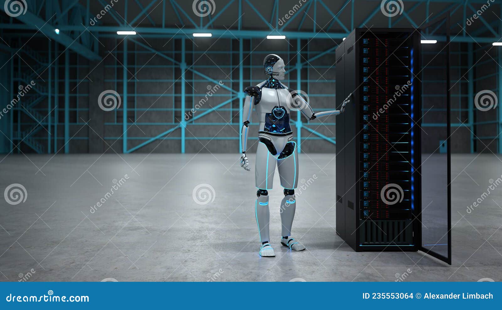 Humanoid Robot Server Hall stock illustration. Illustration of ...