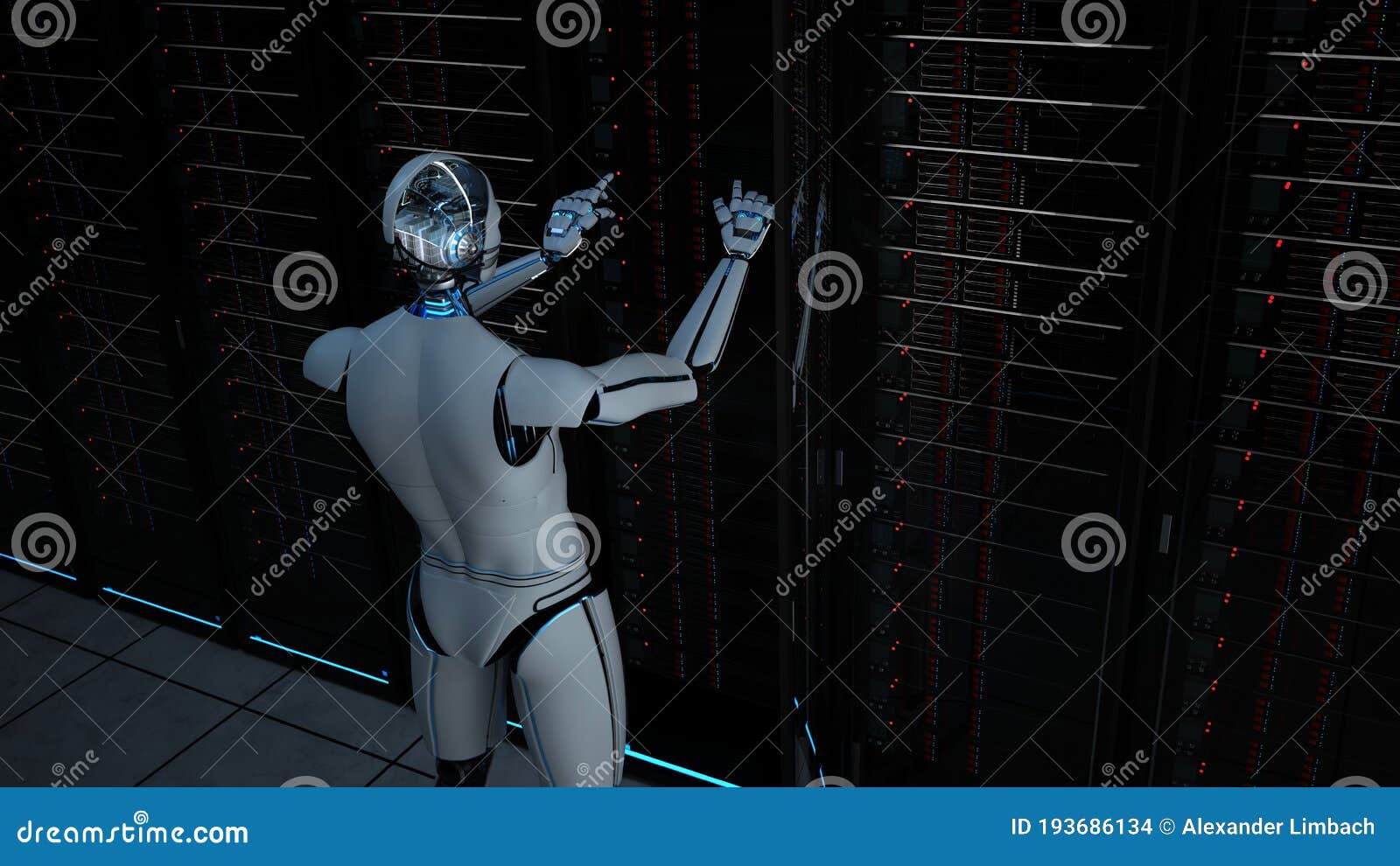 Humanoid Robot Server Room Maintenance Stock Illustration ...