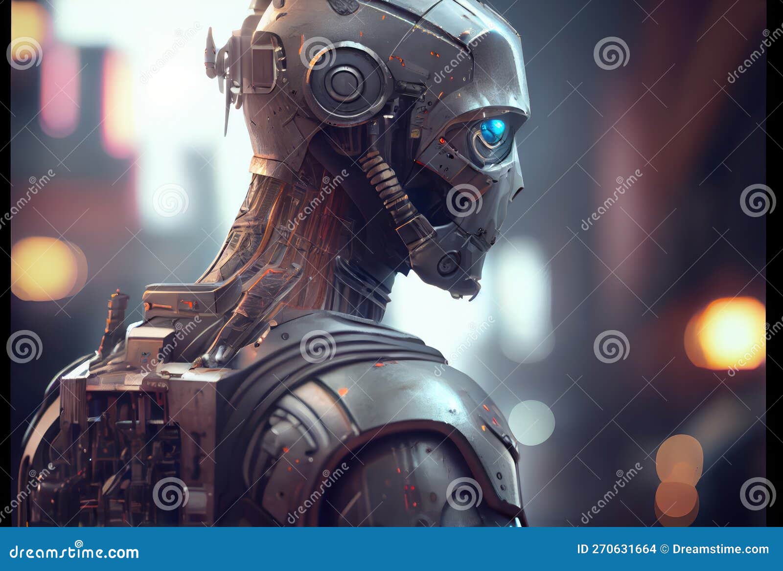 A Humanoid Robot Sits Contemplating on the Side of a City Street ...