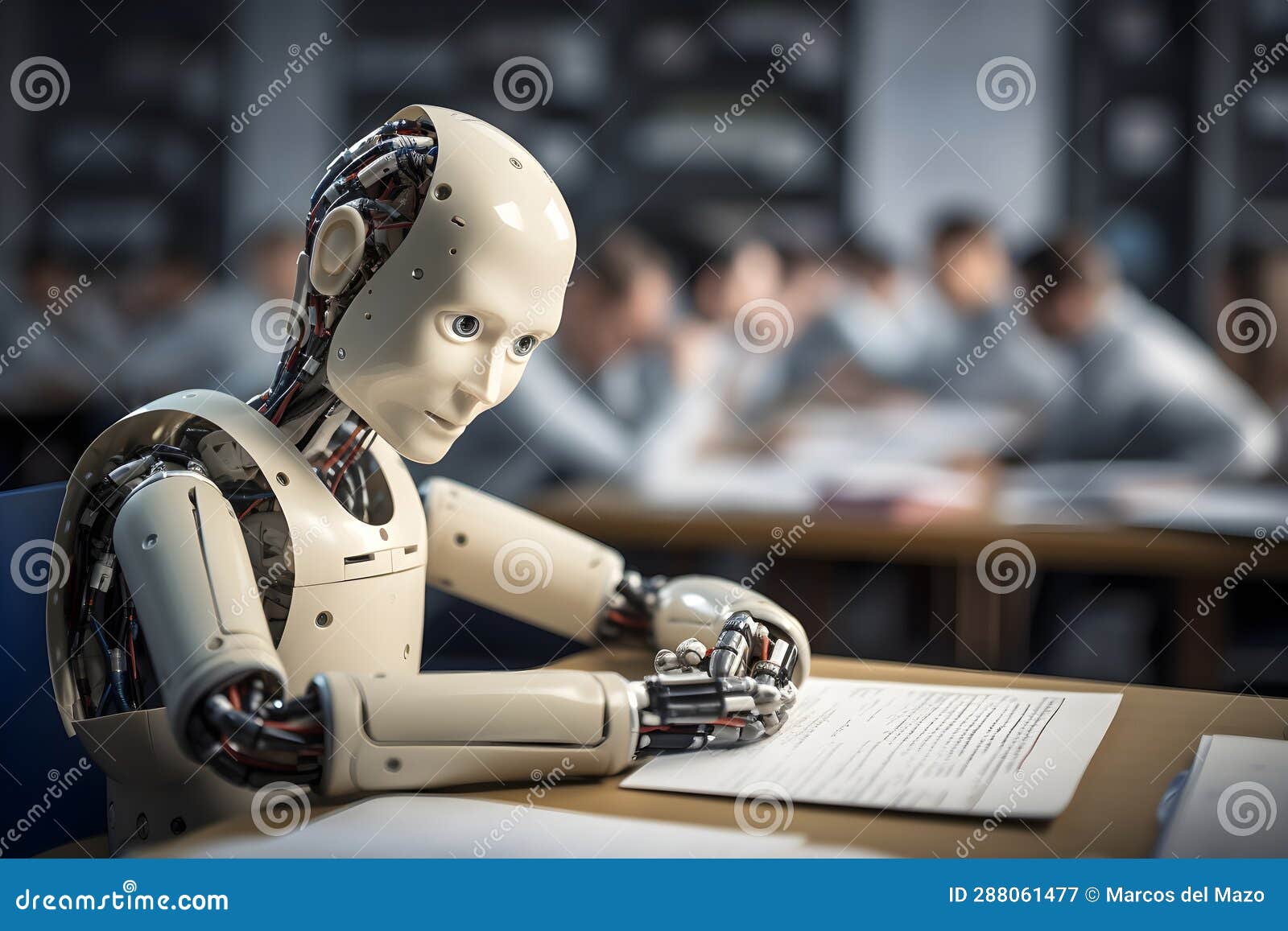 Humanoid Robot Sitting on a Classroom Learning Stock Illustration ...