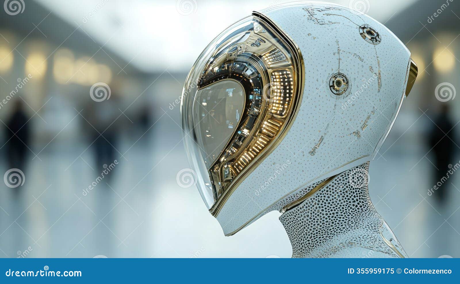 Futuristic Humanoid Robot with a Cosmic Display Helmet Stock ...