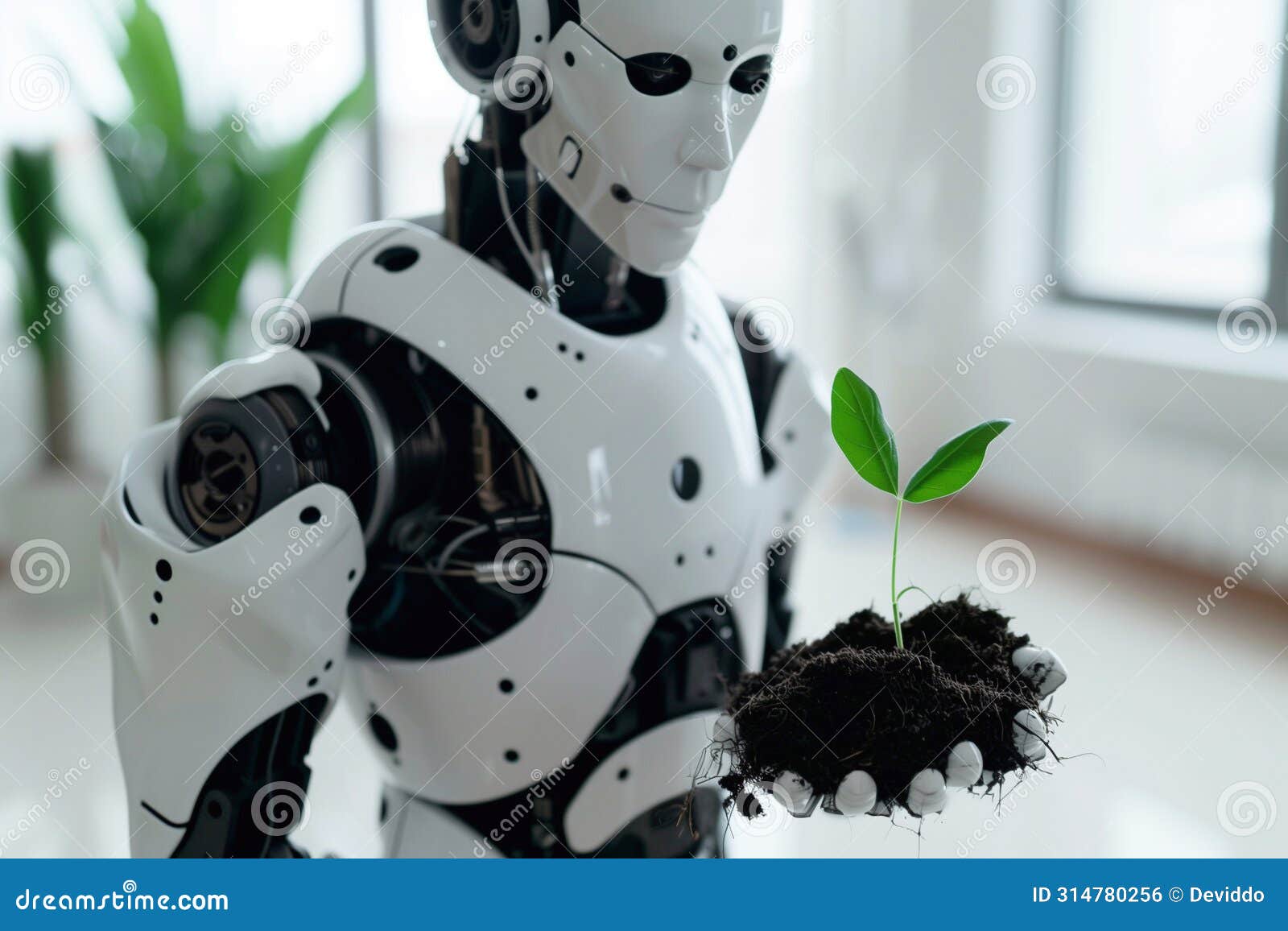 Humanoid robot with sprout stock illustration. Illustration of ...