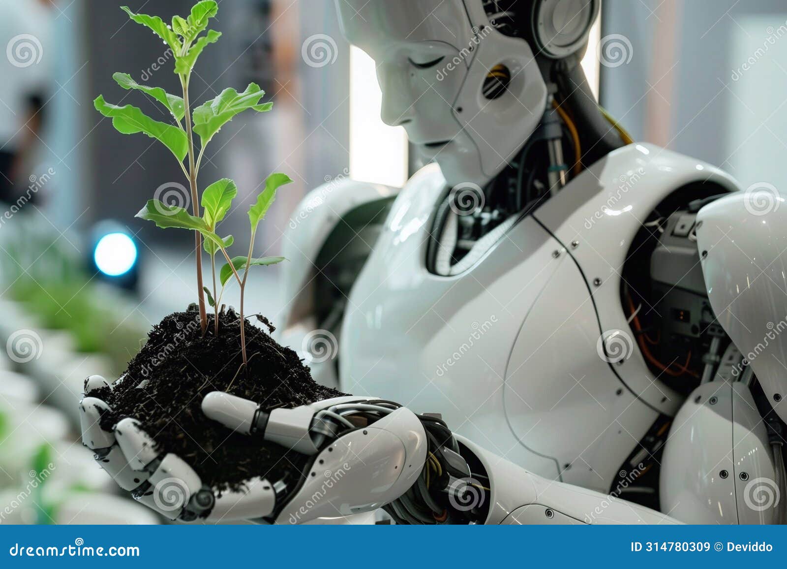 Humanoid robot with sprout stock illustration. Illustration of ...
