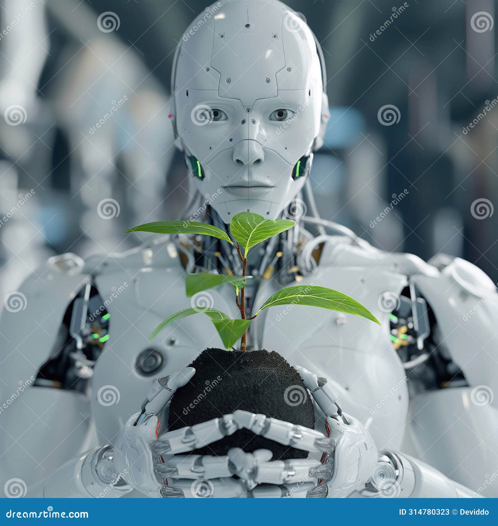 Humanoid robot with sprout stock illustration. Illustration of ...