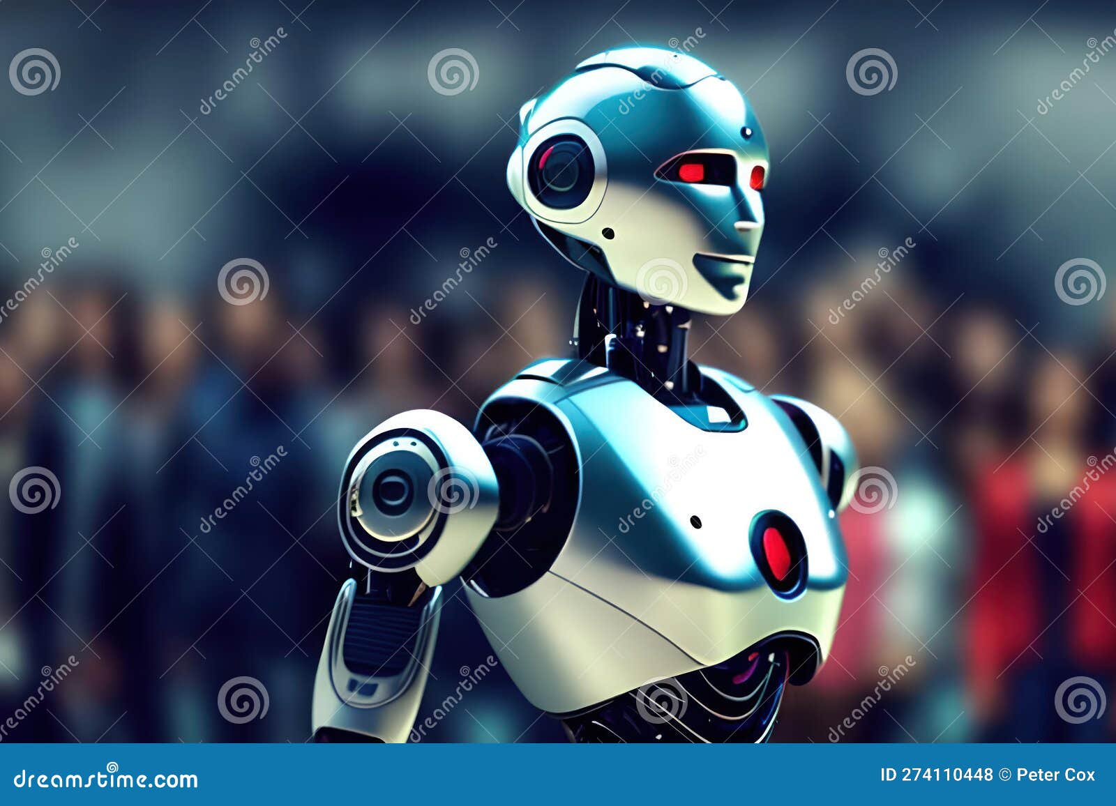 A Humanoid Robot Standing among Humans. Generative AI Stock ...