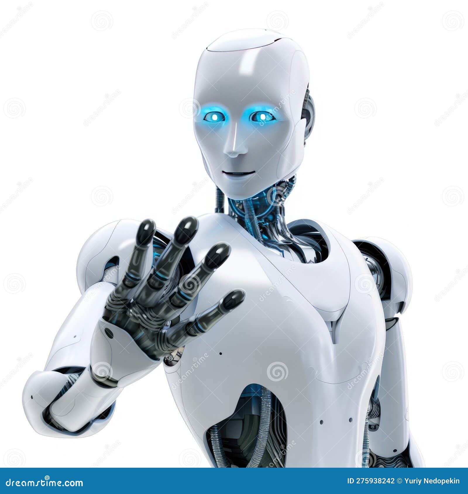 Humanoid Robot Stands Against A Stark White Background Generative Ai