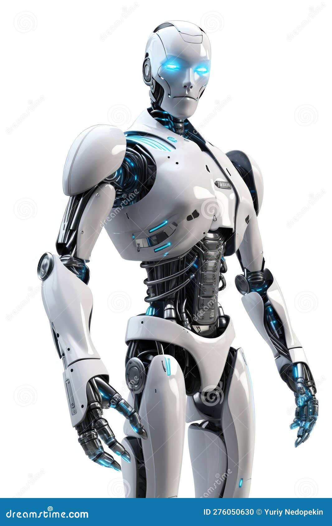Humanoid Robot Stands Against A Stark White Background Generative Ai