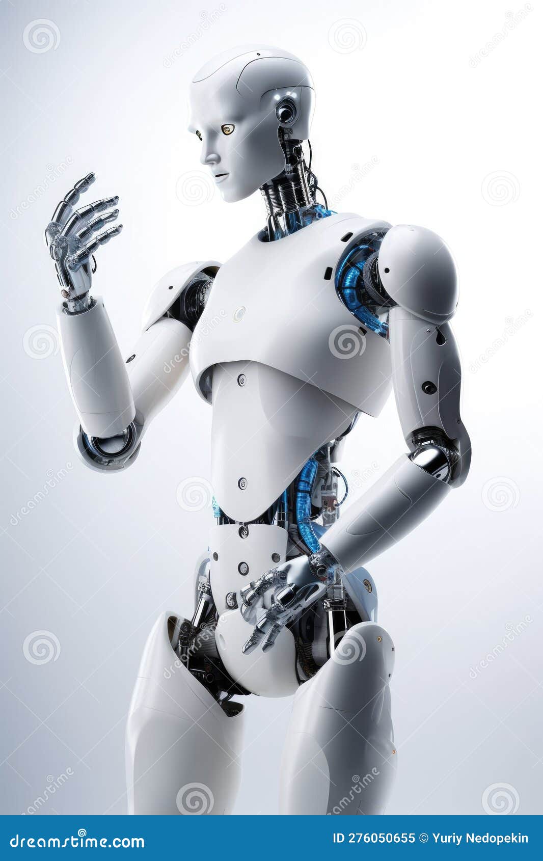 Humanoid Robot Stands Against A Stark White Background Generative Ai