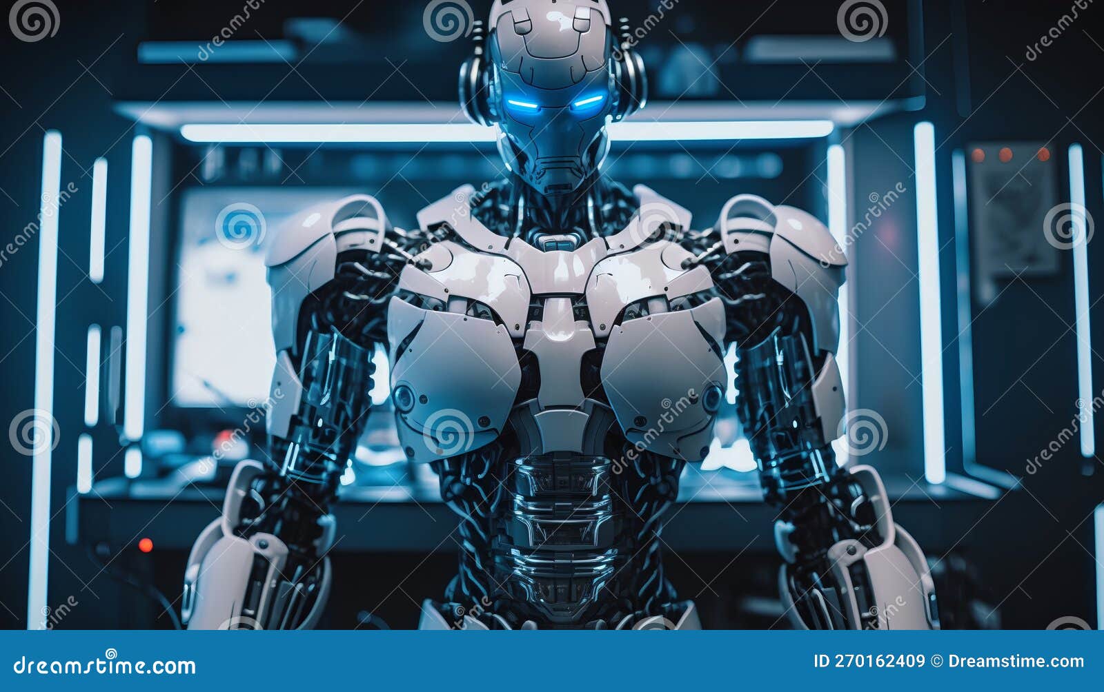 Humanoid Robot Stands In A Sleek White Laboratory Generative Ai Stock