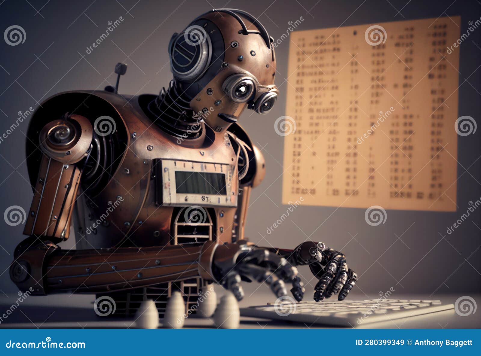 Humanoid Robot Student in Front of a School Classroom Chart while ...