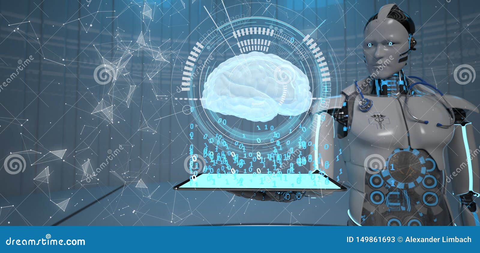 Humanoid Robot Tablet Human Brain Royalty-Free Stock Photography ...