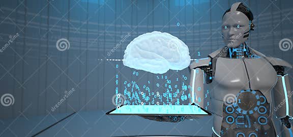 Humanoid Robot Tablet Human Brain Stock Illustration - Illustration of ...