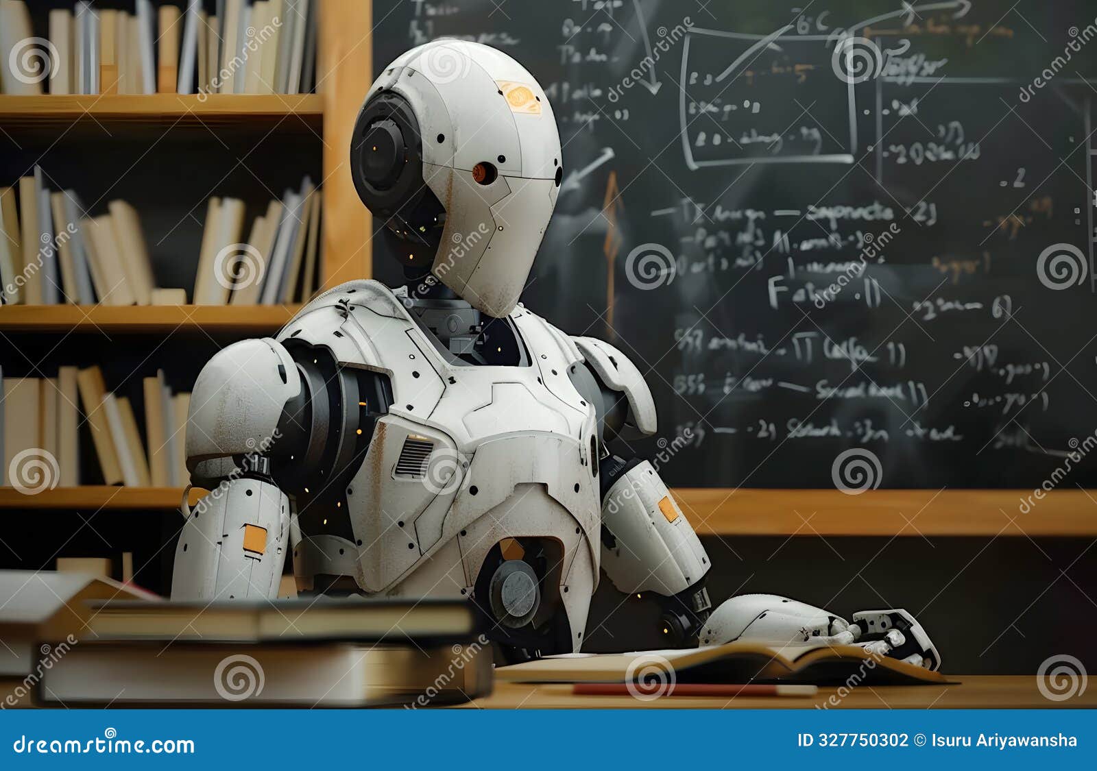 Humanoid Robot Teacher in Classroom Stock Illustration - Illustration ...